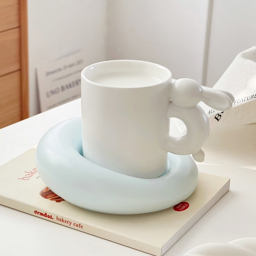 Charming Rabbit Ceramic Coffee Mug and Saucer Set - Elevate Your Tea T