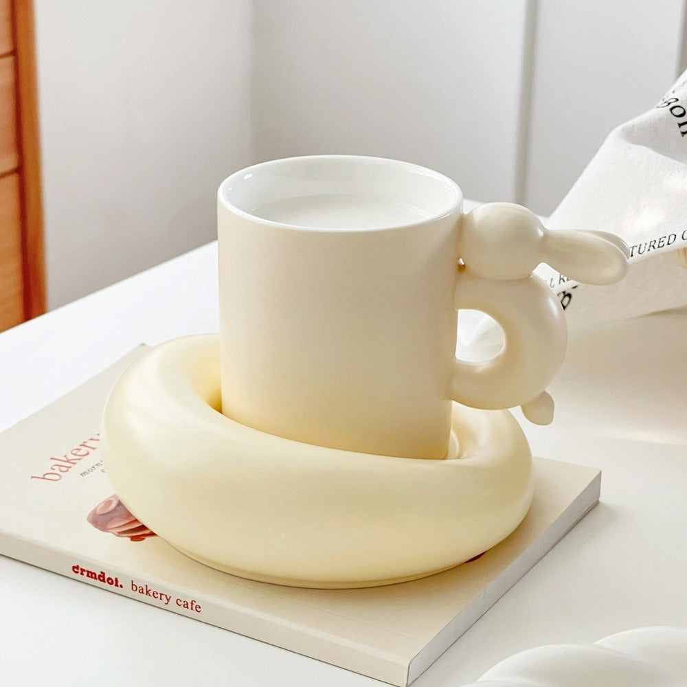 Charming Rabbit Ceramic Coffee Mug and Saucer Set - Elevate Your Tea T