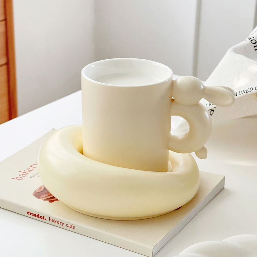 Charming Rabbit Ceramic Coffee Mug and Saucer Set - Elevate Your Tea T