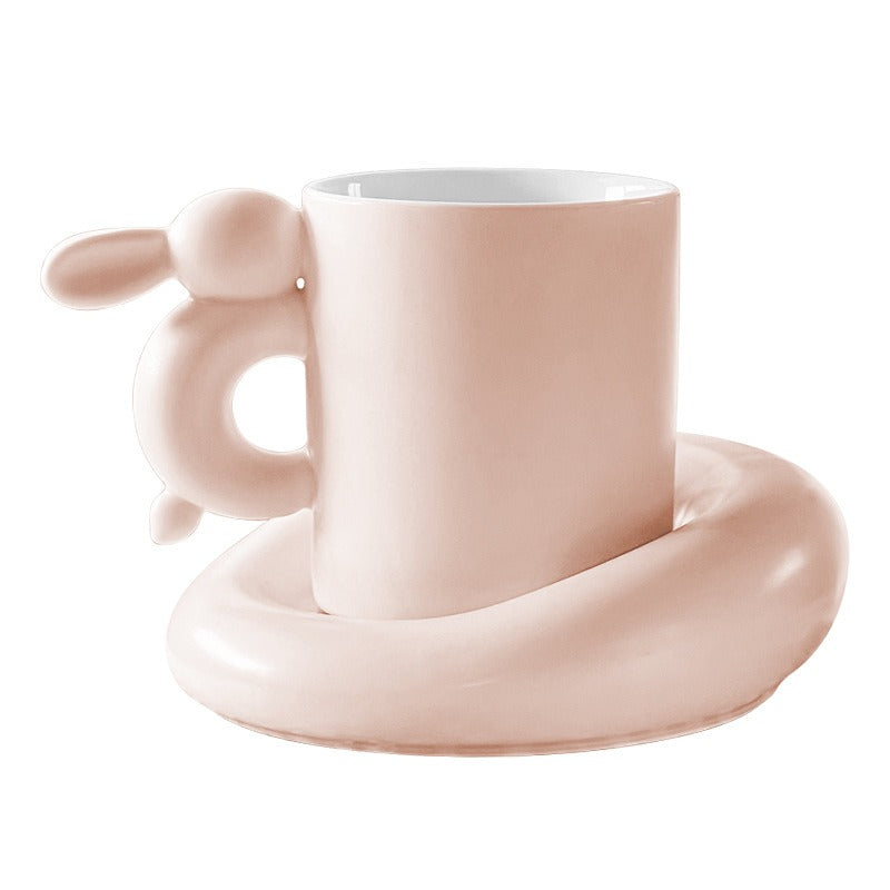Charming Rabbit Ceramic Coffee Mug and Saucer Set - Elevate Your Tea T